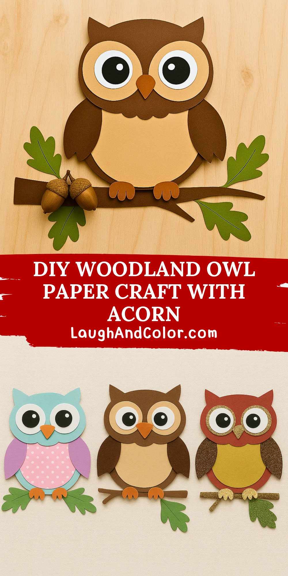 DIY Woodland Owl Paper Craft with Acorn - Laugh And Color